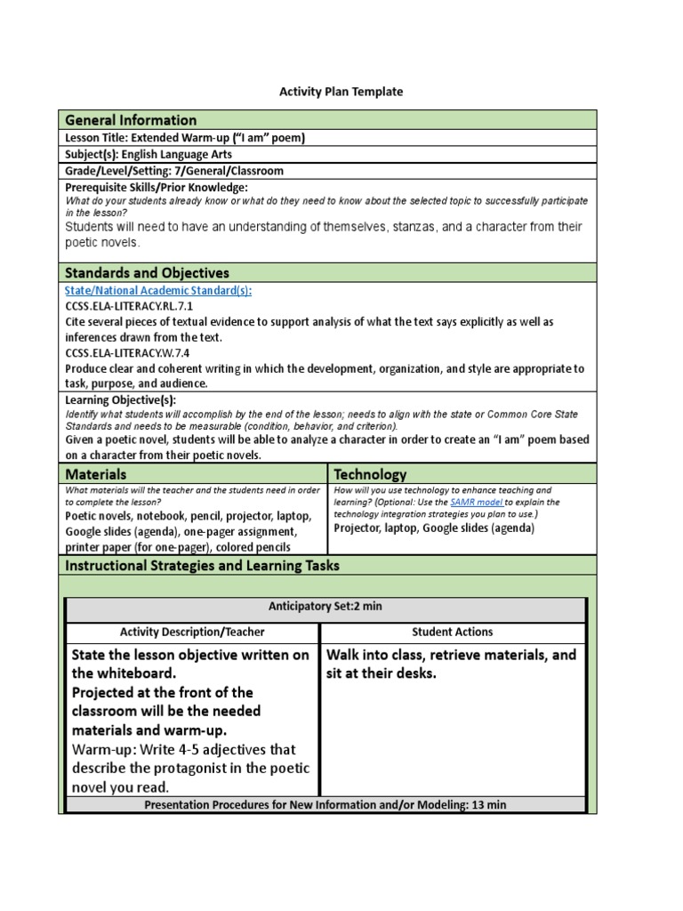 Extended Warm-Up Lesson Plan | PDF | Cognitive Science ...