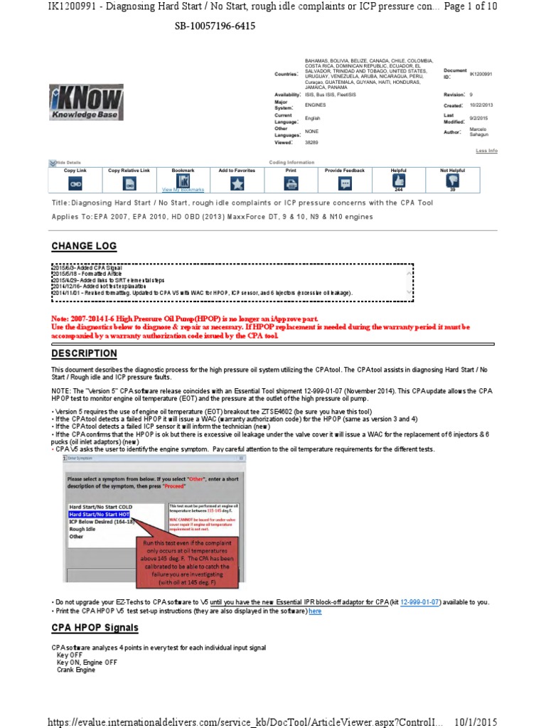 Maxxforce DT, 9 & 10 Series - TSB - Diagnosing No Start, Hard Start ...