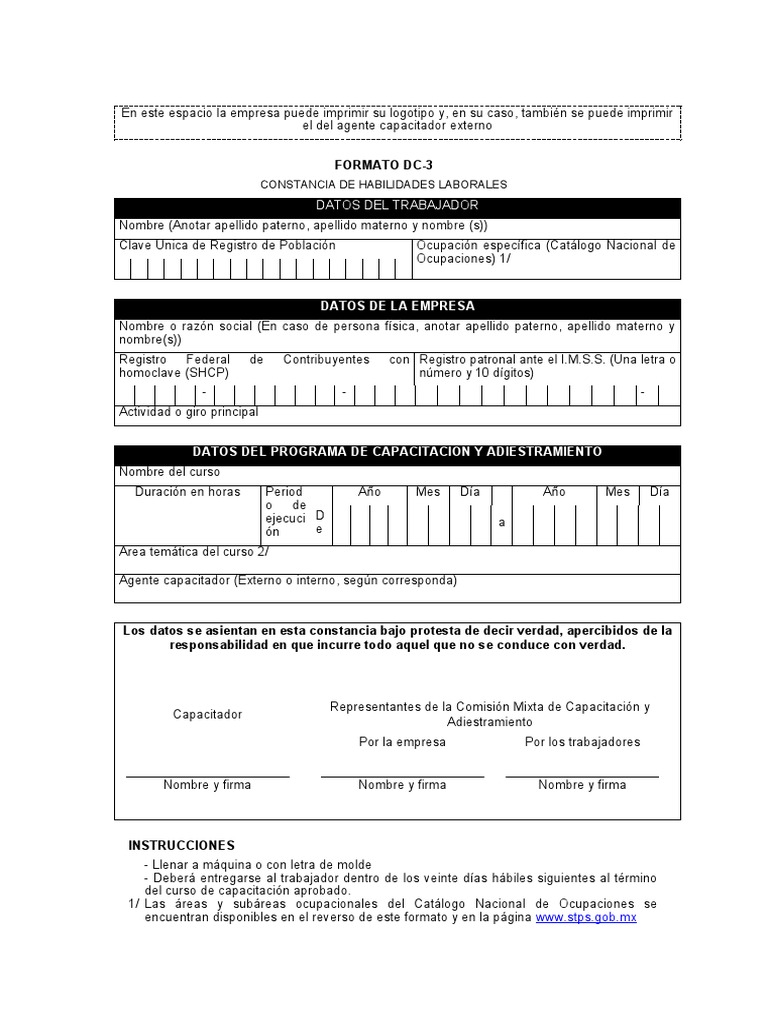 Formato DC 3 Microsoft Word | PDF