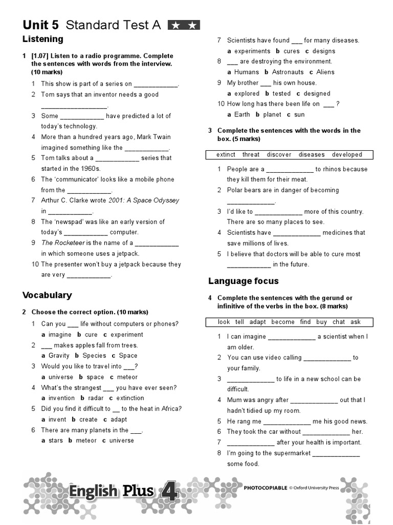 Unit 5 Standard Test A | PDF