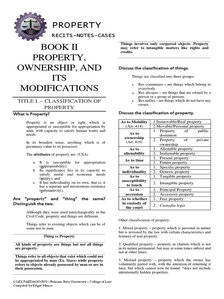 Property Book Ii Property, Ownership, and ITS Modifications: Recits ...
