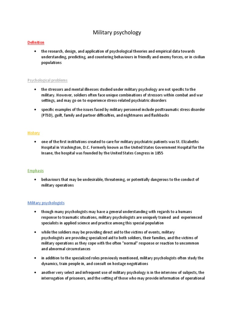 Military Psychology: Psychological Problems | PDF | Psychology | Health ...