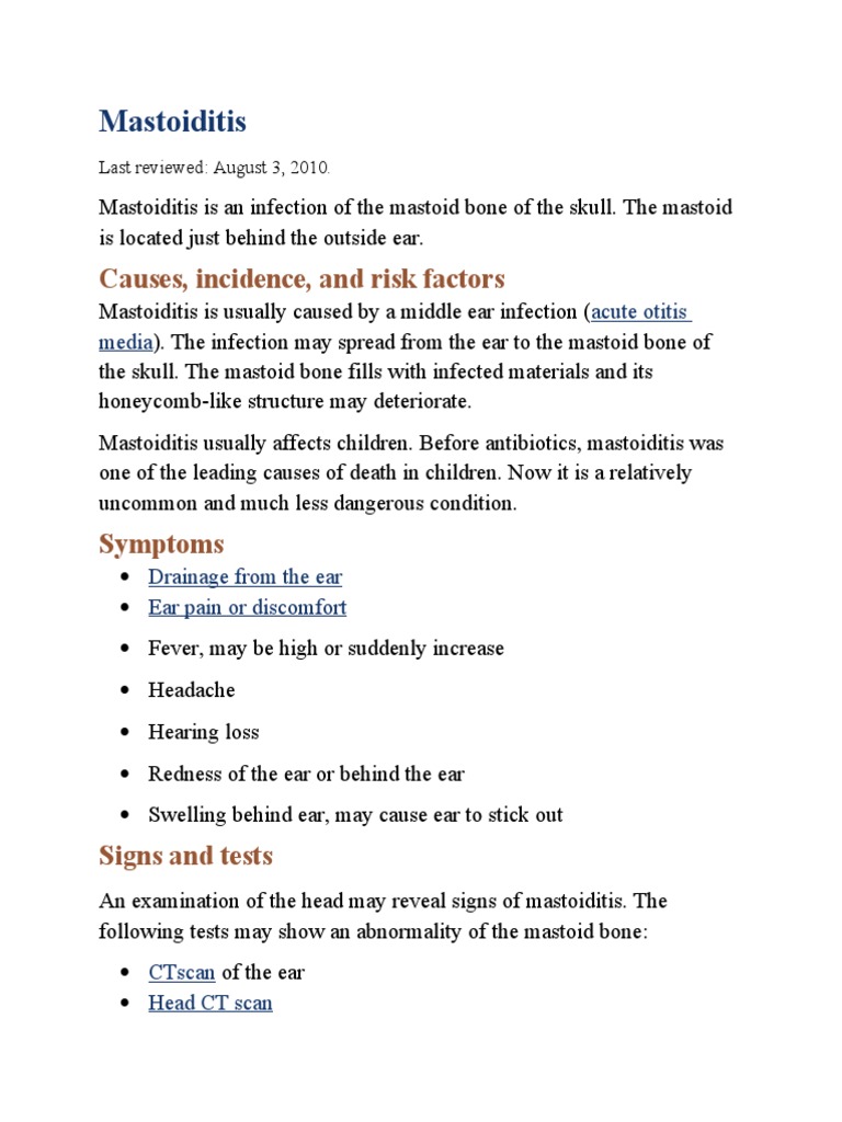 Mastoiditis: Causes, Incidence, and Risk Factors | PDF | Science ...