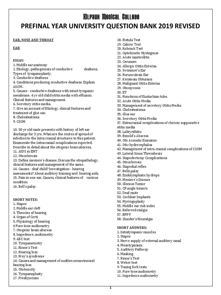 ENT Exam Prep for Med Students | PDF | Epidemiology | Glaucoma