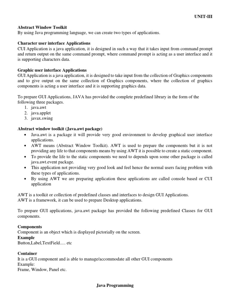 Abstract Window Toolkit | PDF | Method (Computer Programming) | Class ...