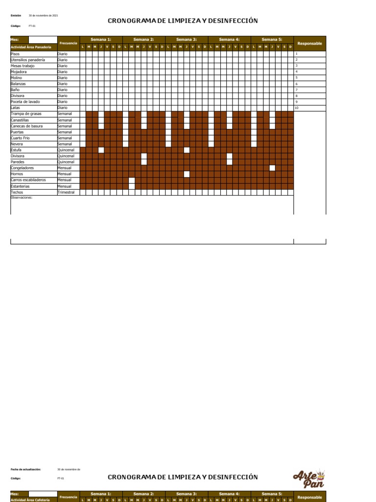 FT-01 Cronograma de Limpieza y Desinfección | PDF | Comida y bebida ...