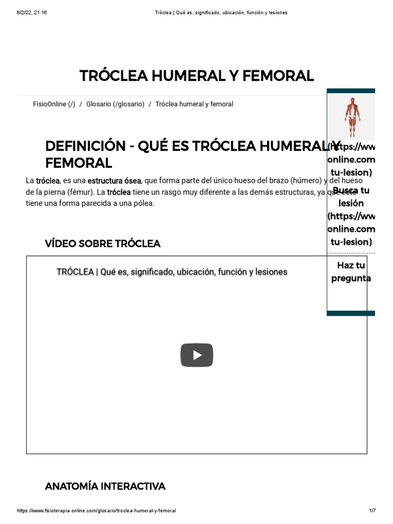 Tróclea: definición y ubicación anatómica | PDF | Rodilla | Codo