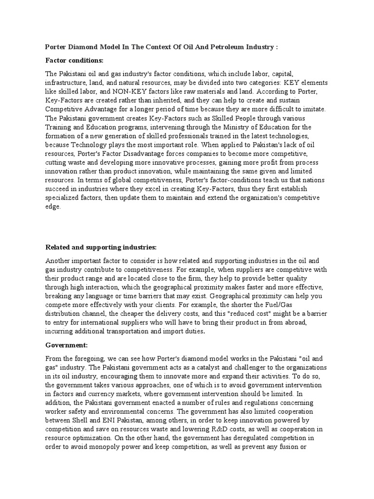 Factor Conditions:: Porter Diamond Model in The Context of Oil and ...