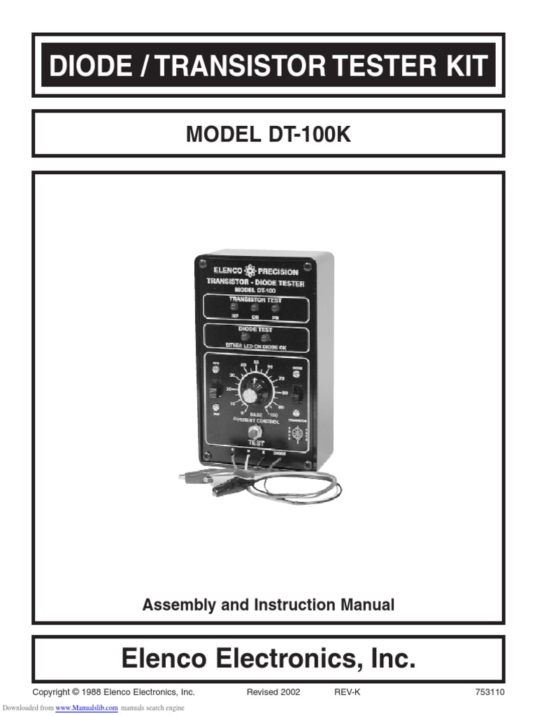 Diode / Transistor Tester Kit: Elenco Electronics, Inc | PDF | Bipolar ...