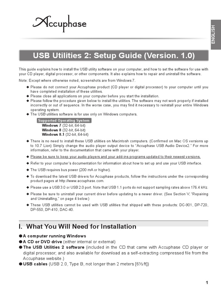USB Utilities 2: Setup Guide (Version. 1.0) : I. What You Will Need For Installation | PDF ...
