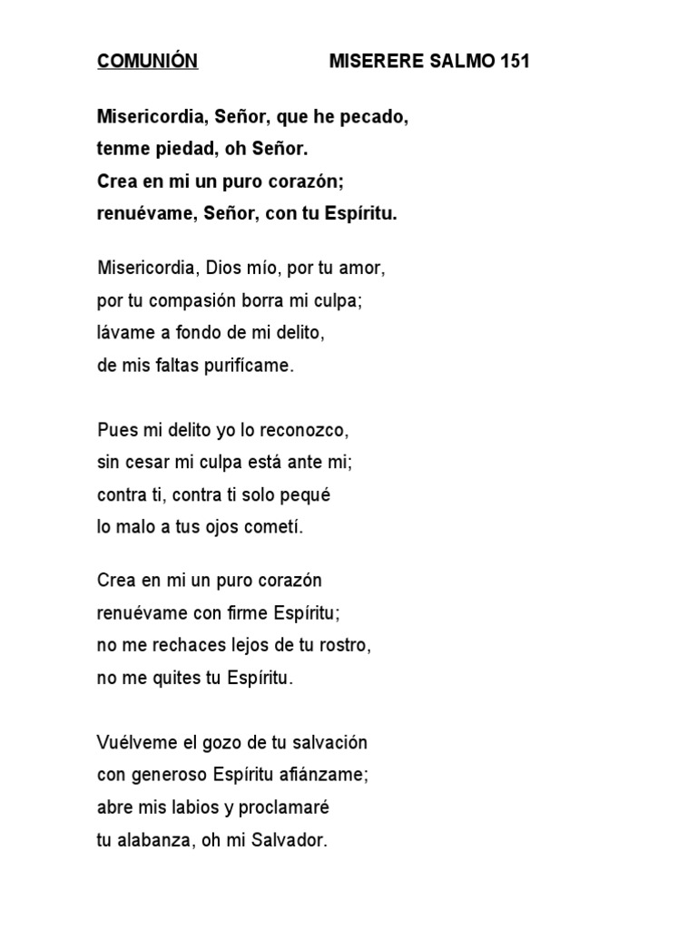 Comunión Miserere Salmo 151 | PDF | Religión y espiritualidad