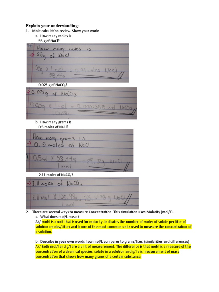 Virtual Lab. Calculating Molarity Part 1 | Download Free PDF ...