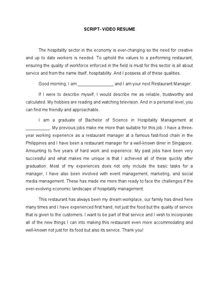 Script Video Resume | PDF