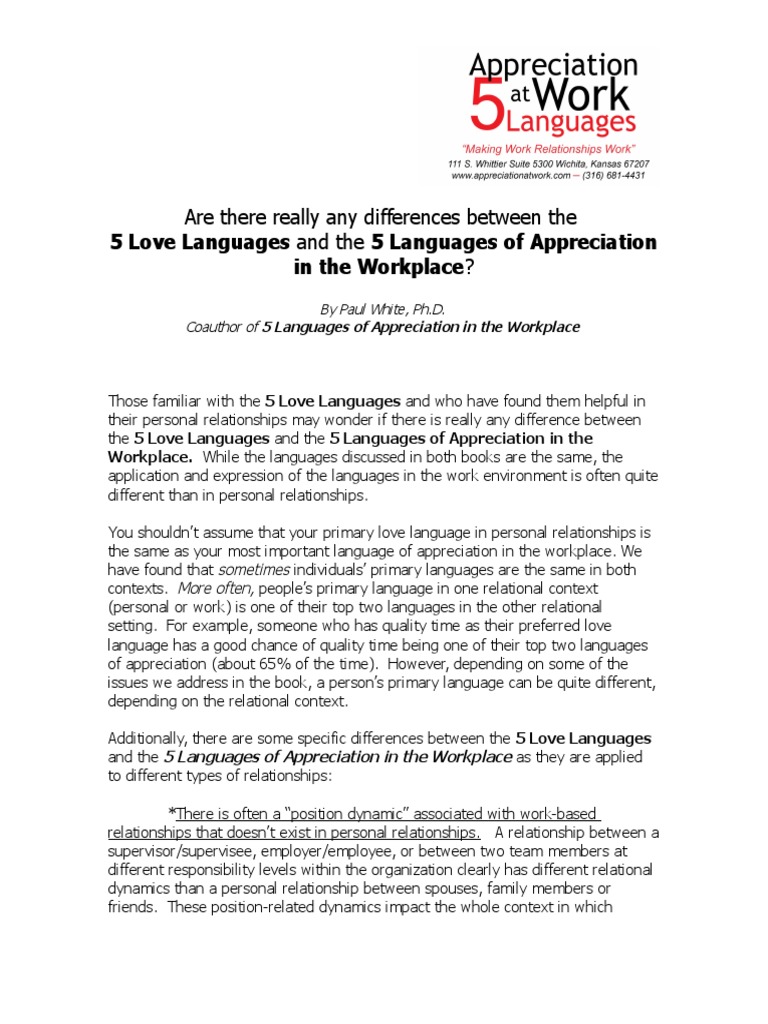 Workplace Love Languages Explained | PDF | Gift | Employment