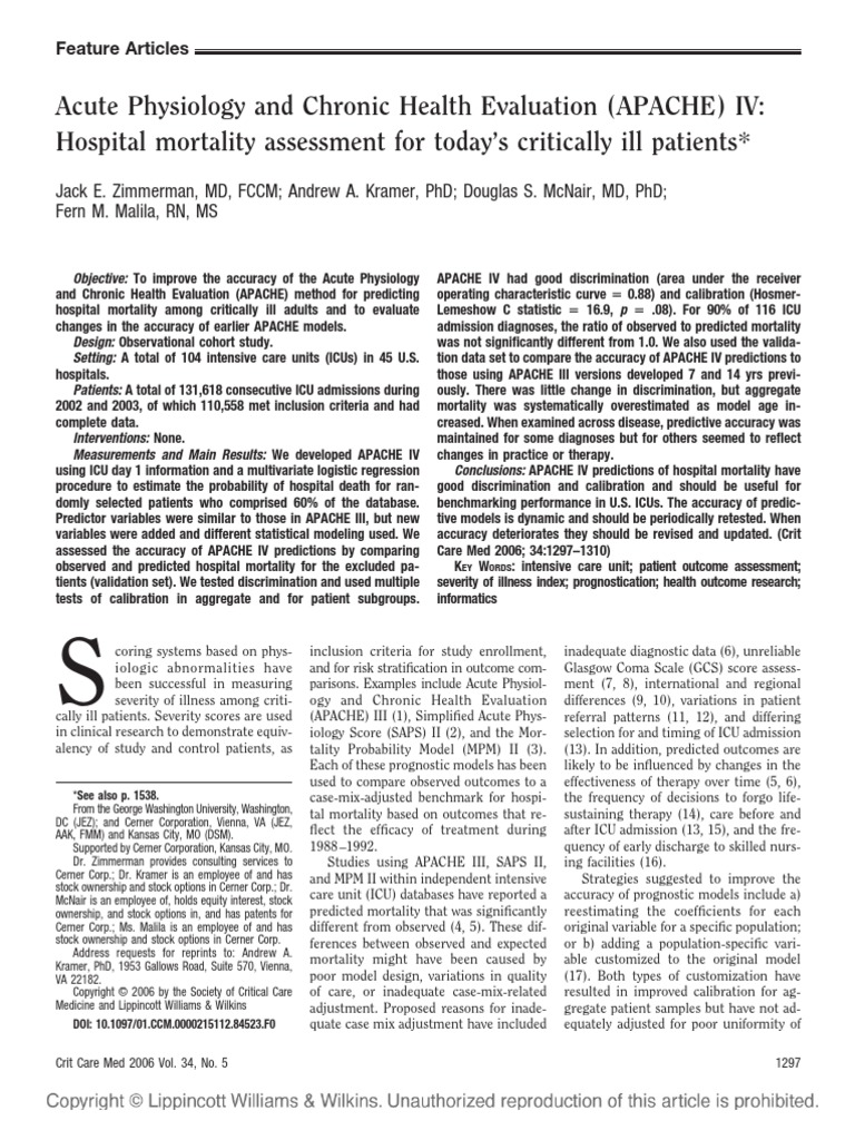 Apache Iv | PDF | Intensive Care Unit | Intensive Care Medicine