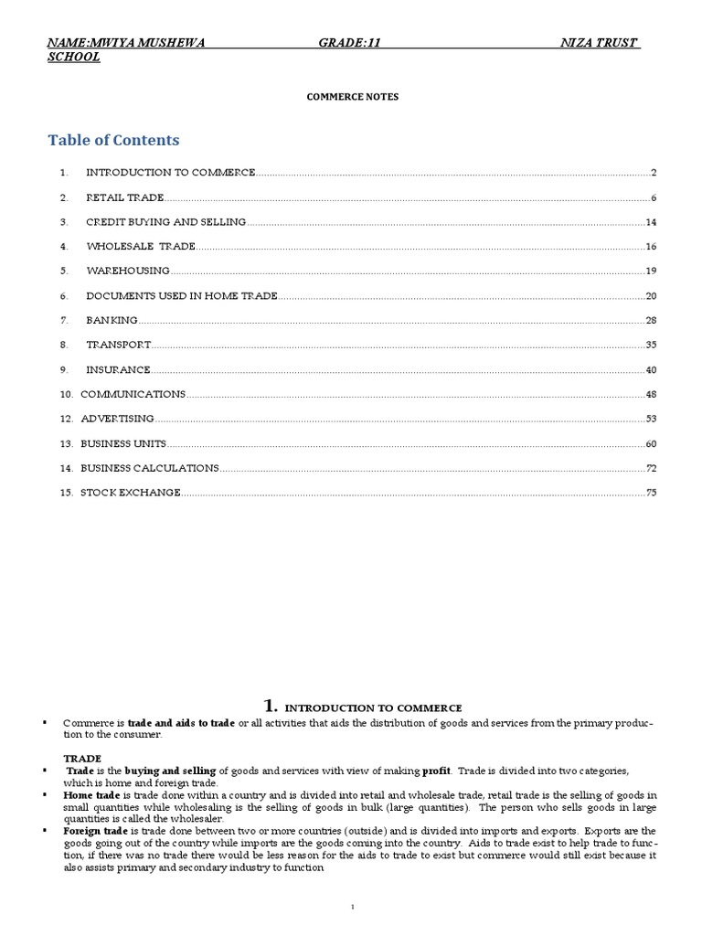 Commerce Notes - Various Topics | Download Free PDF | Retail | Brand
