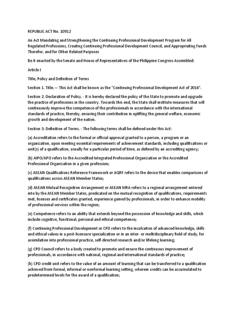 RA 10912 CPD Law | PDF | Learning | Lifelong Learning