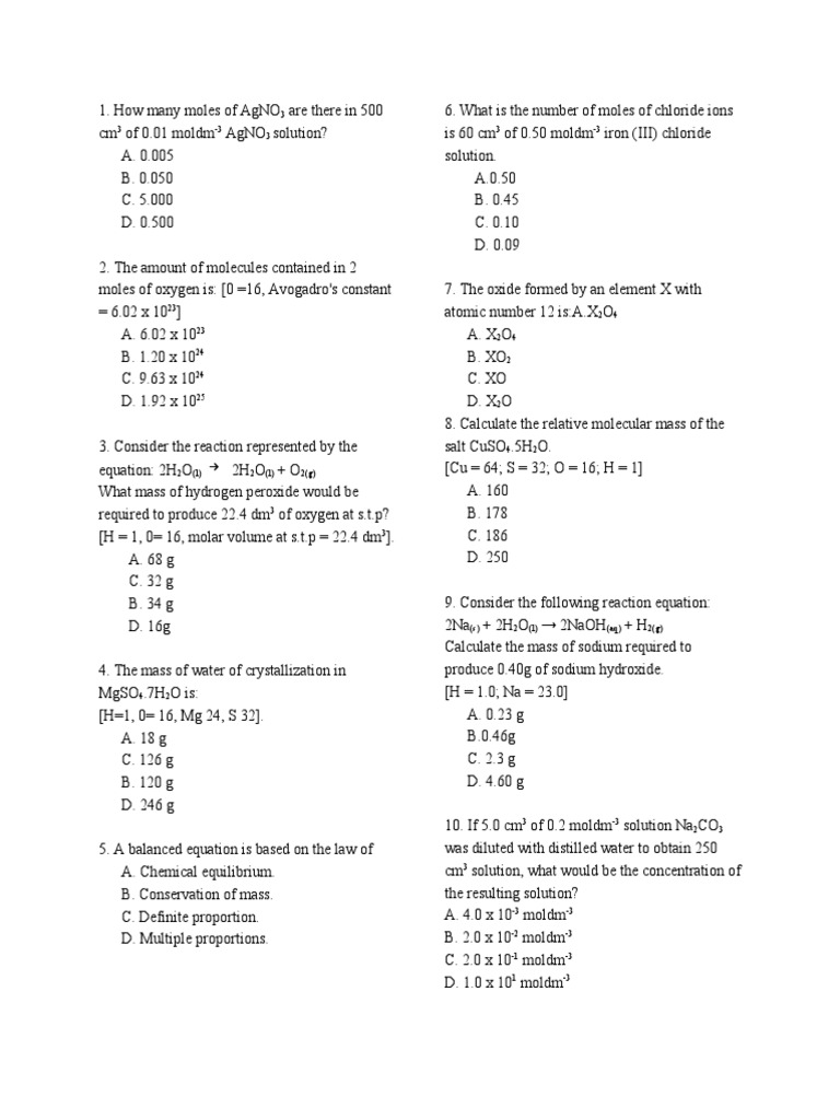 Mole Concept and Calculations in Chemistry | PDF | Mole (Unit) | Sodium ...