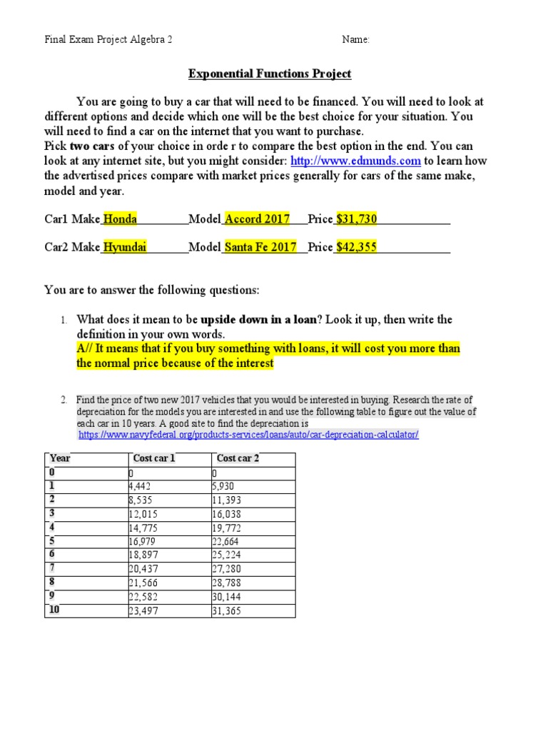 Exponential Functions Project | Download Free PDF | Interest | Depreciation