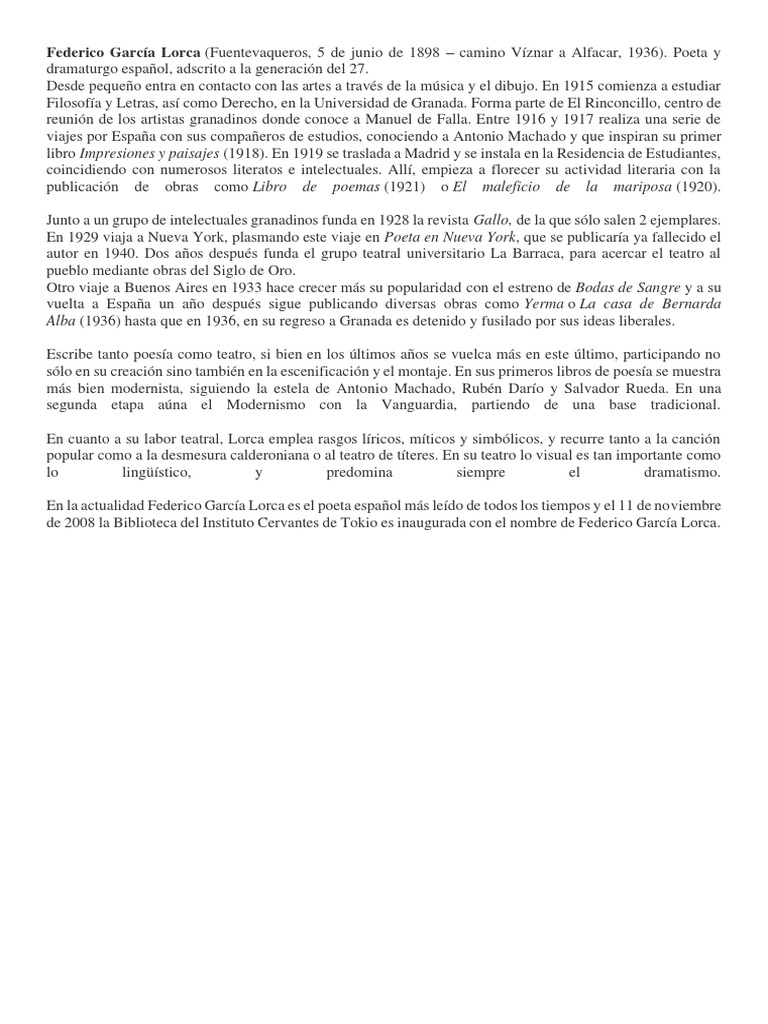 Federico García Lorca | PDF | Federico García Lorca | Literatura española