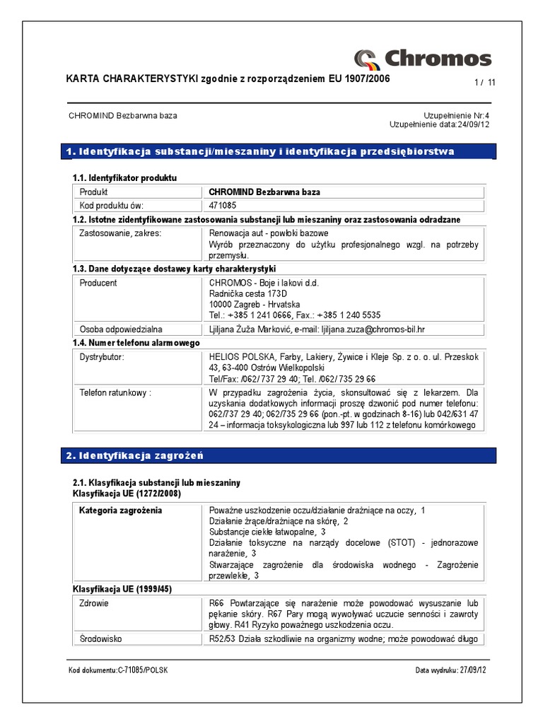 MSDS CHROMIND Bezbarwna Baza | PDF