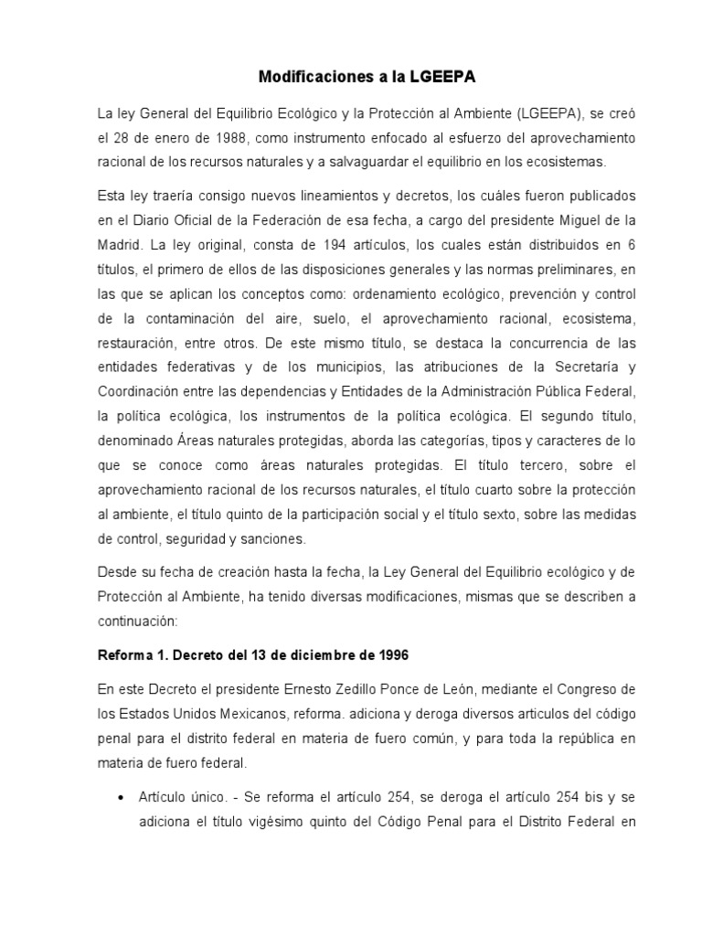 Las diversas modificaciones a la Ley General del Equilibrio Ecológico y ...