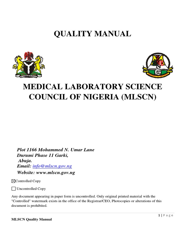 Quality Manual for Medical Laboratory Science Council of Nigeria | PDF ...