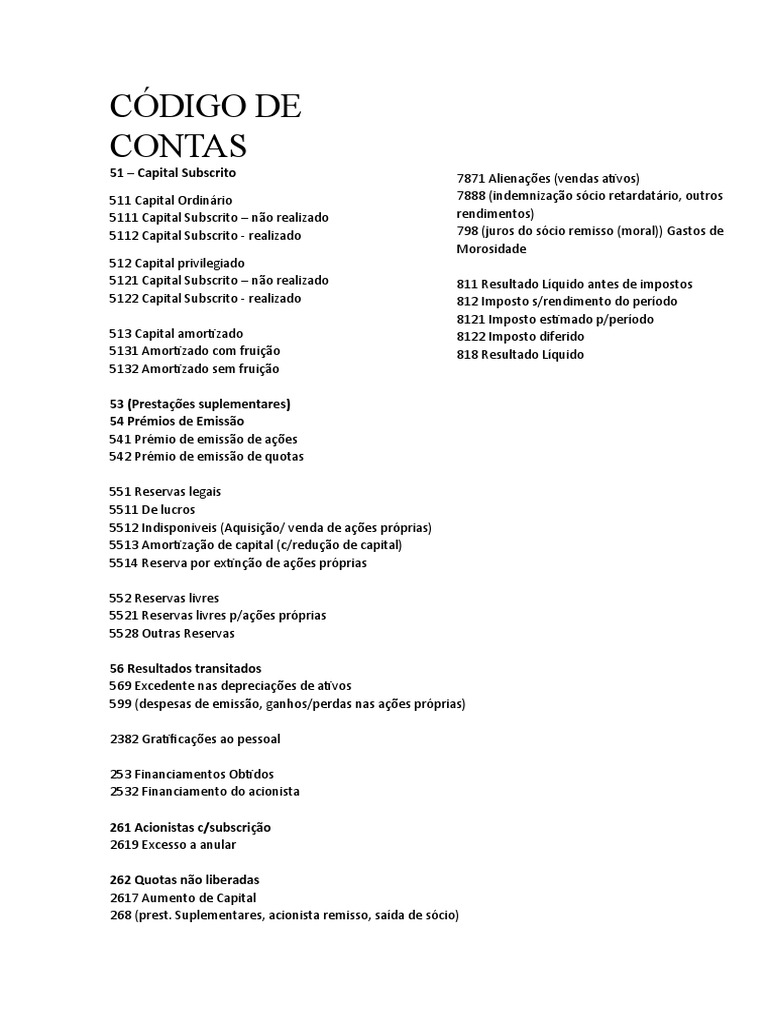 Codigo de Contas | PDF