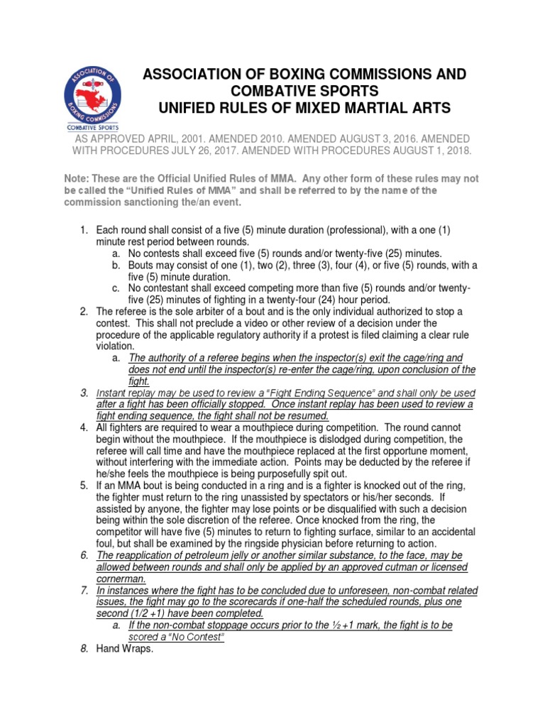 Official Unified Rules MMA | PDF | Grappling | Mixed Martial Arts