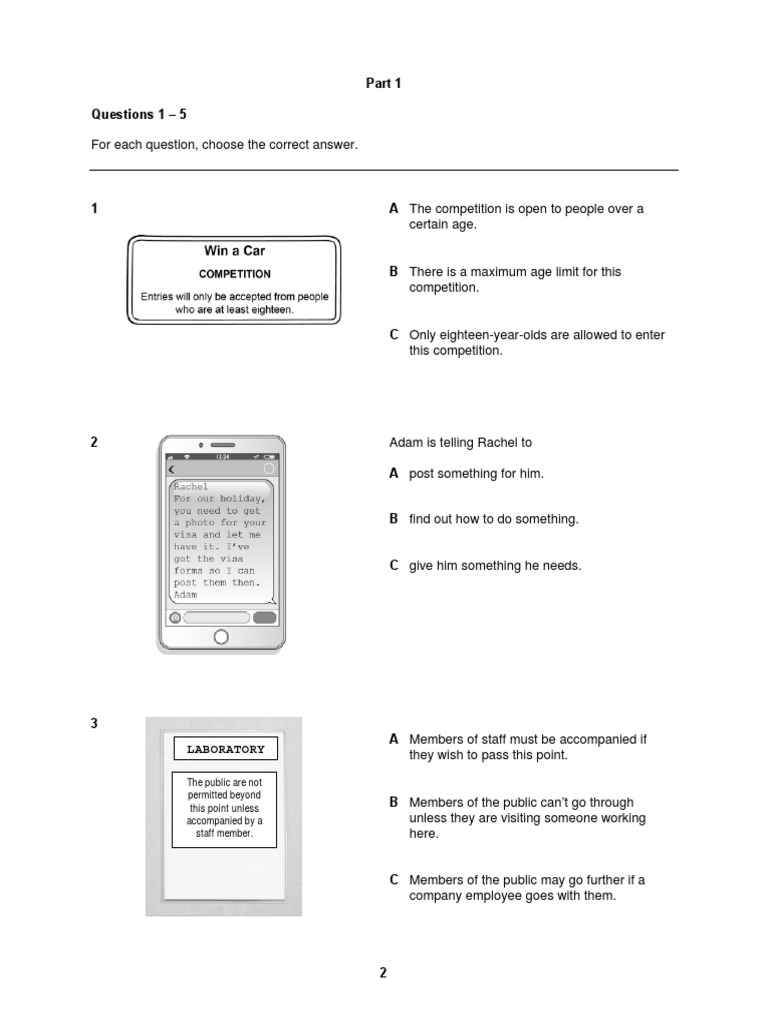 B1 Preliminary 2020 Sample Tests Reading - Part 1 - 3 | PDF | Lunch