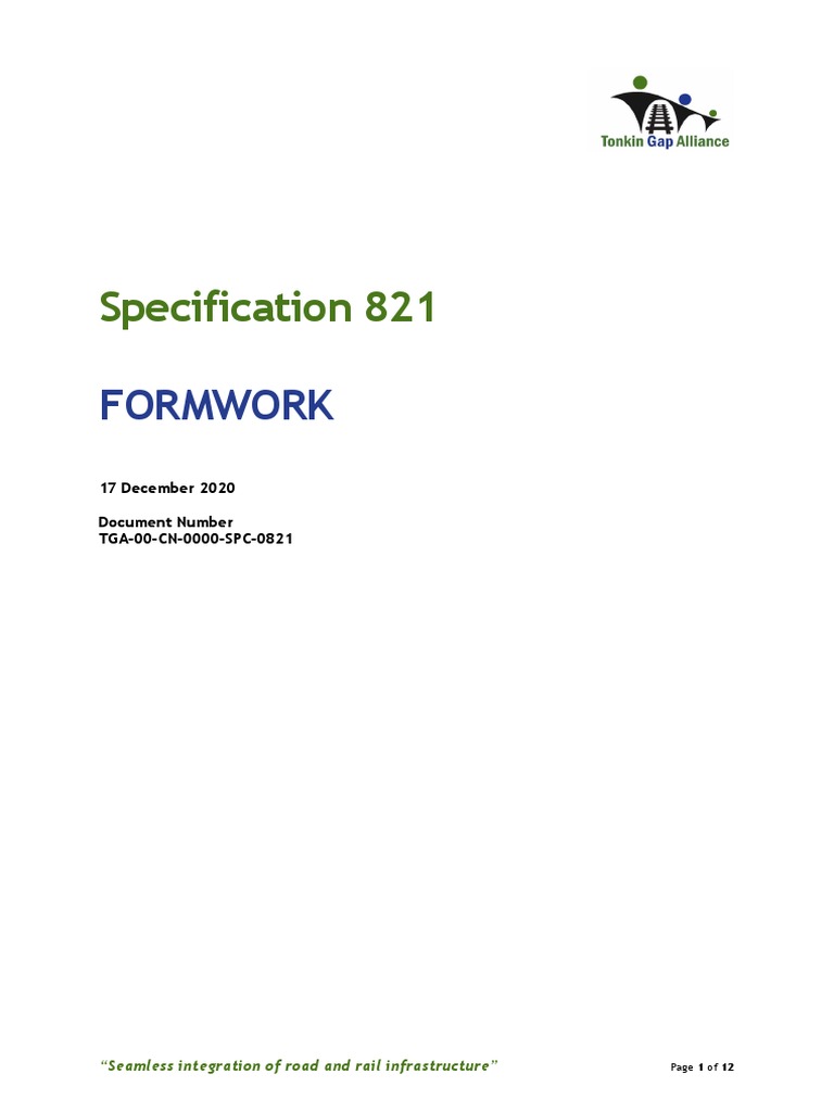 TGA-00-CN-0000-SPC-0819.00.IFC.00.01 - Formwork Specification | PDF ...