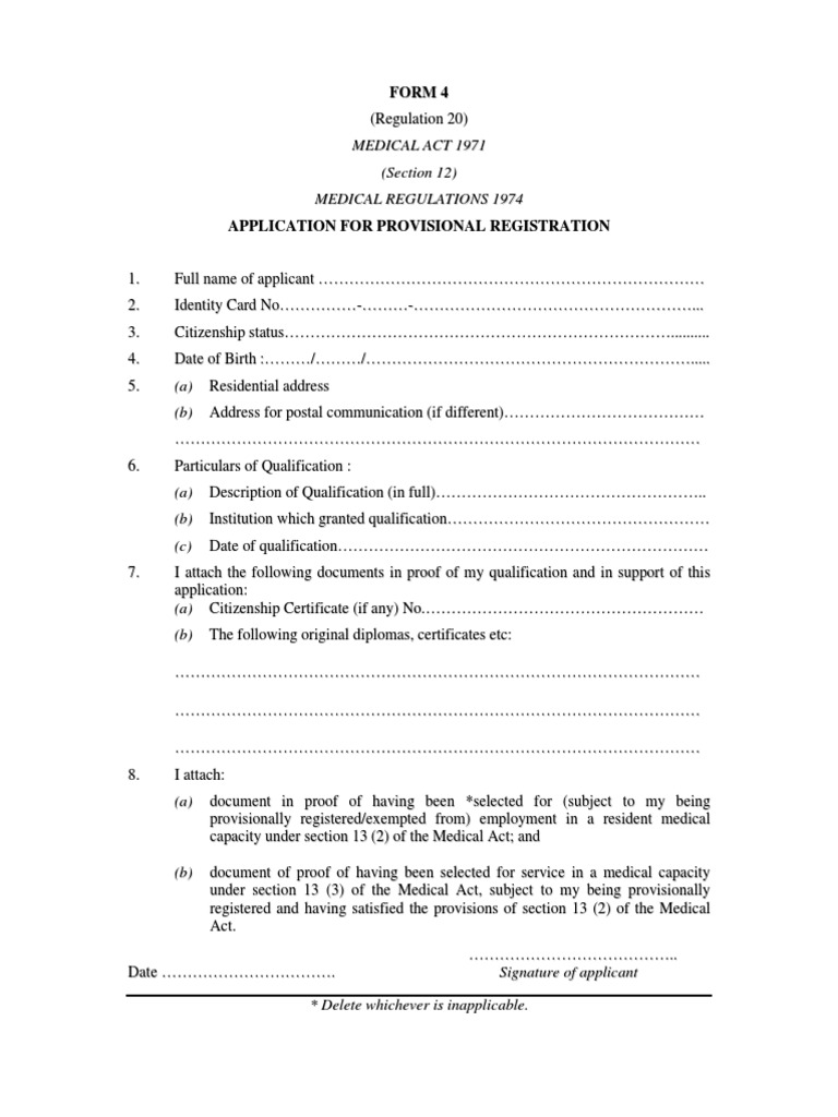 Form4 provisional MMC | Government Information | Government | Free 30 ...