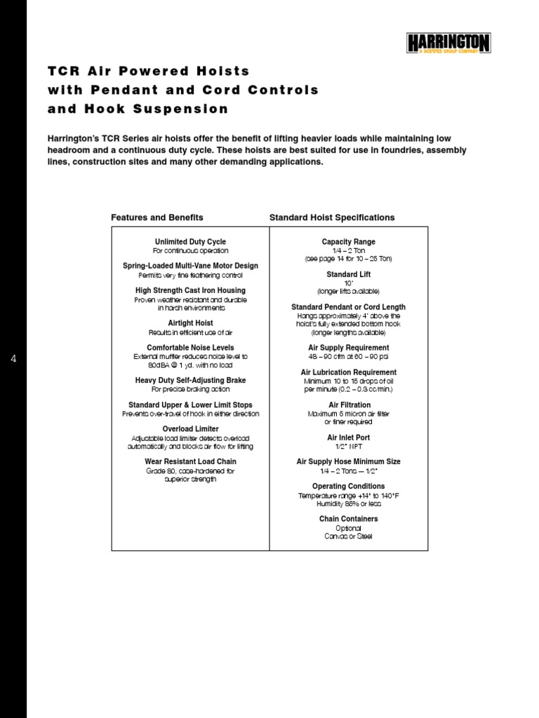 TCR Air Powered Hoists With Pendant and Cord Controls and Hook Suspension | PDF | Elevator ...