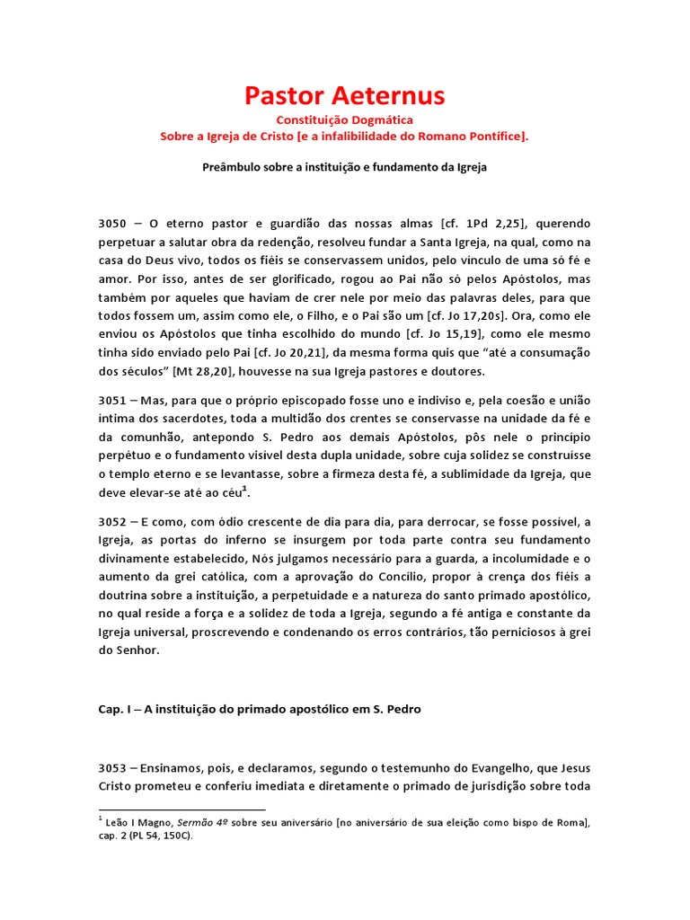 Pastor Aeternus - Pio IX | PDF | São Pedro | Igreja católica