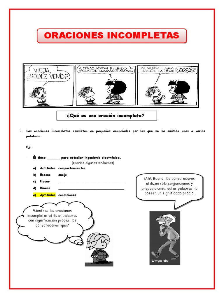 Oraciones Incompletas Ejercicios | PDF