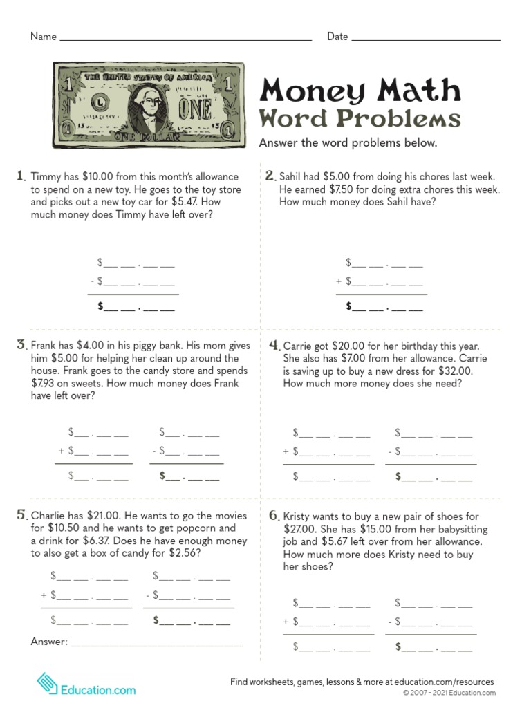 Math Money Word Problems | PDF