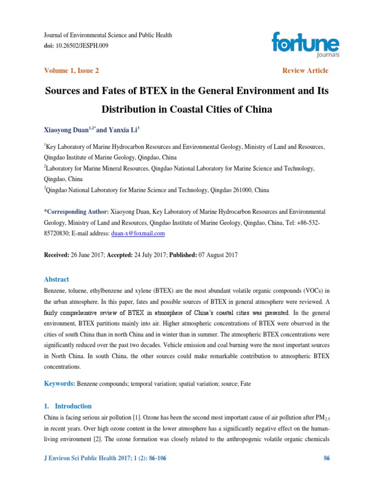 Sources and Fates of Btex in The General | PDF | Volatile Organic ...