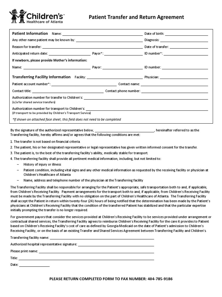 Patient Transfer Agreement Example | PDF | Patient | Health Care
