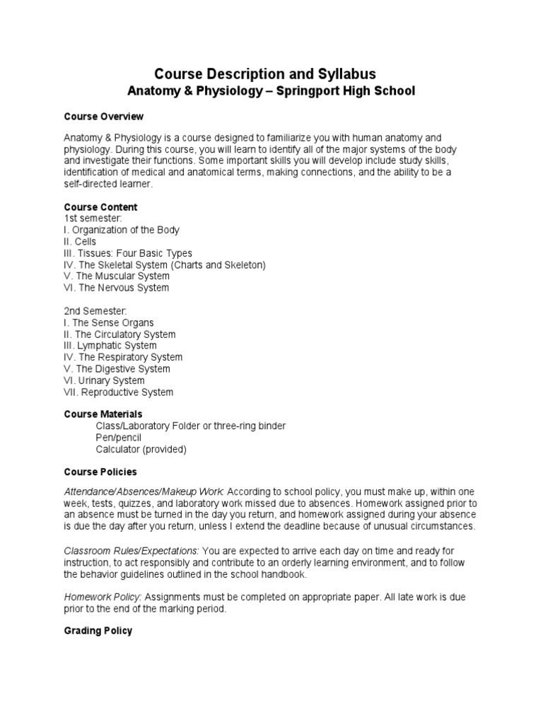 Course Description and Syllabus: Anatomy & Physiology - Springport High ...