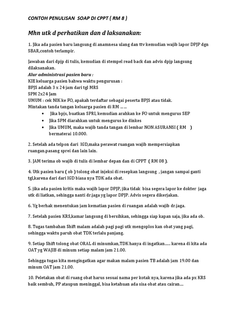Panduan Penulisan SOAP di CPPT RM 8 | PDF