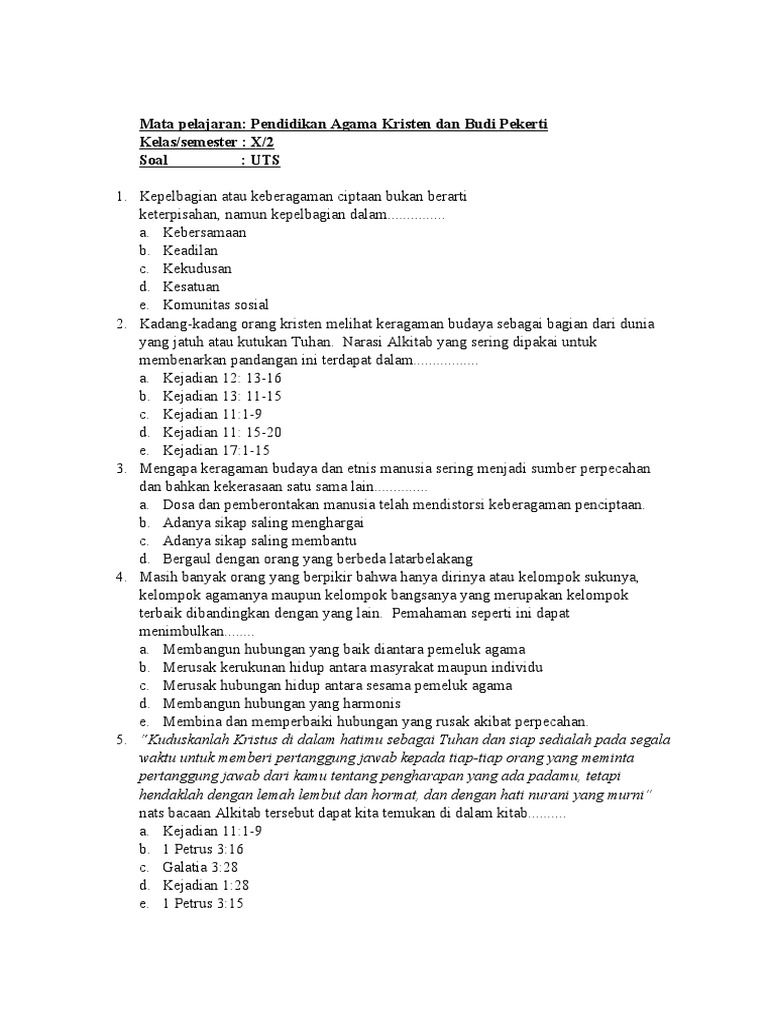Uts KLS X | PDF | Agama & Spiritualitas