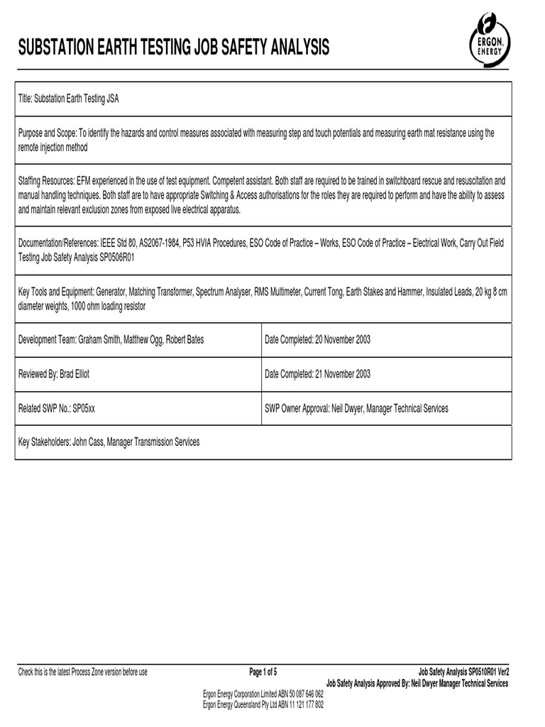 Substation Earth Testing Job Safety Analysis | PDF | Electrical ...