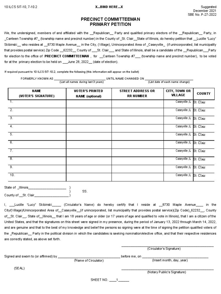 Precinct Committeeman Primary Petition | PDF | Voting | Political ...