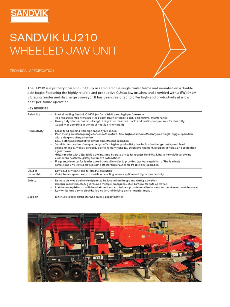 Sandvik Uj210 Wheeled Jaw Unit: Technical Specification | PDF ...