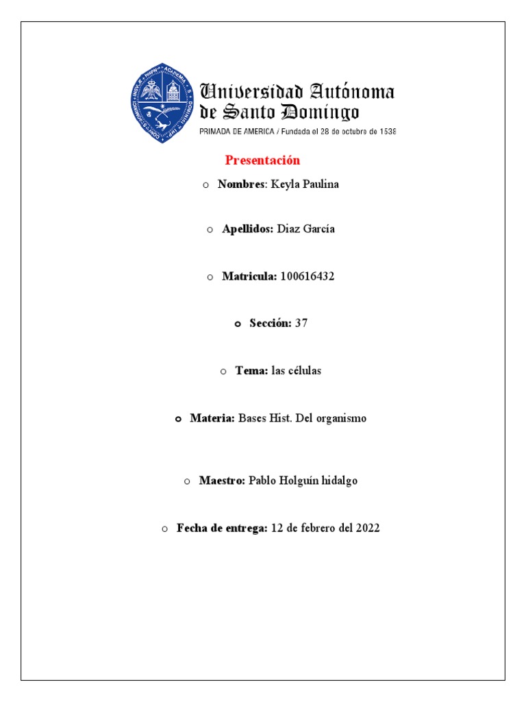 Tarea de Las Celulas, Bases Hist. Del Organismo | PDF | Biología ...