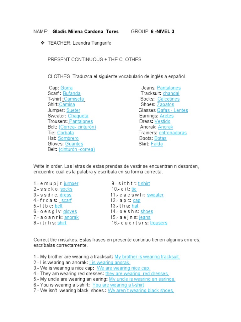 The Clothes Present Continuous | PDF | Sweater | Popular Culture ...