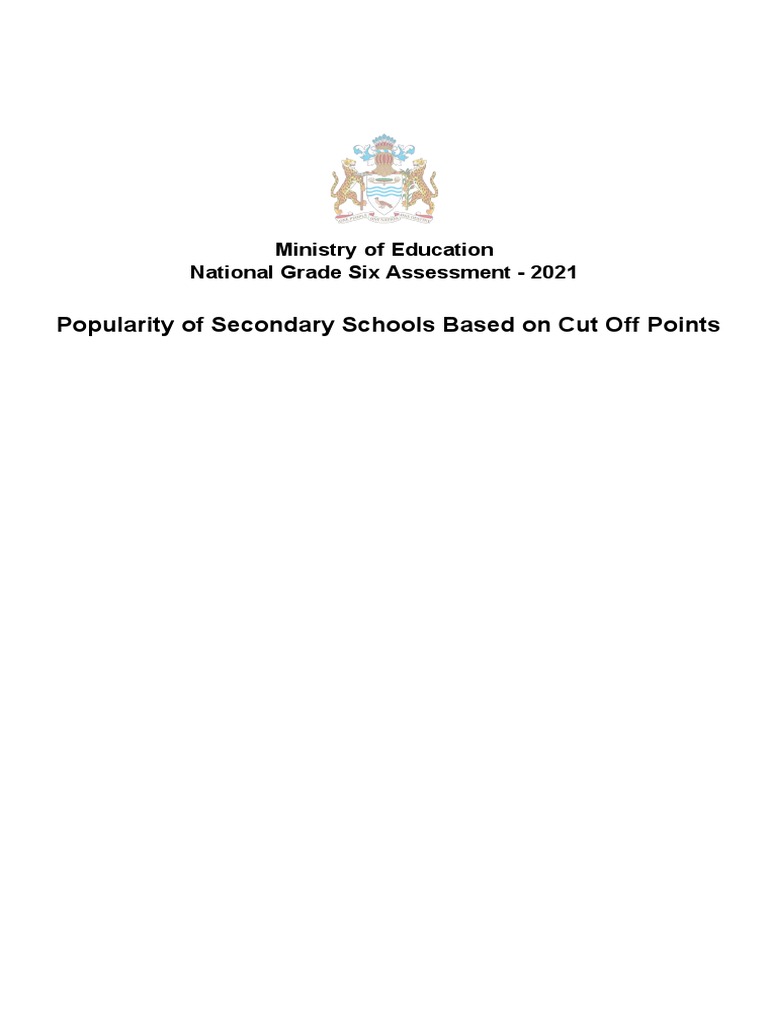 Guyana Secondary Schools Cut-Off Points 2021 | PDF
