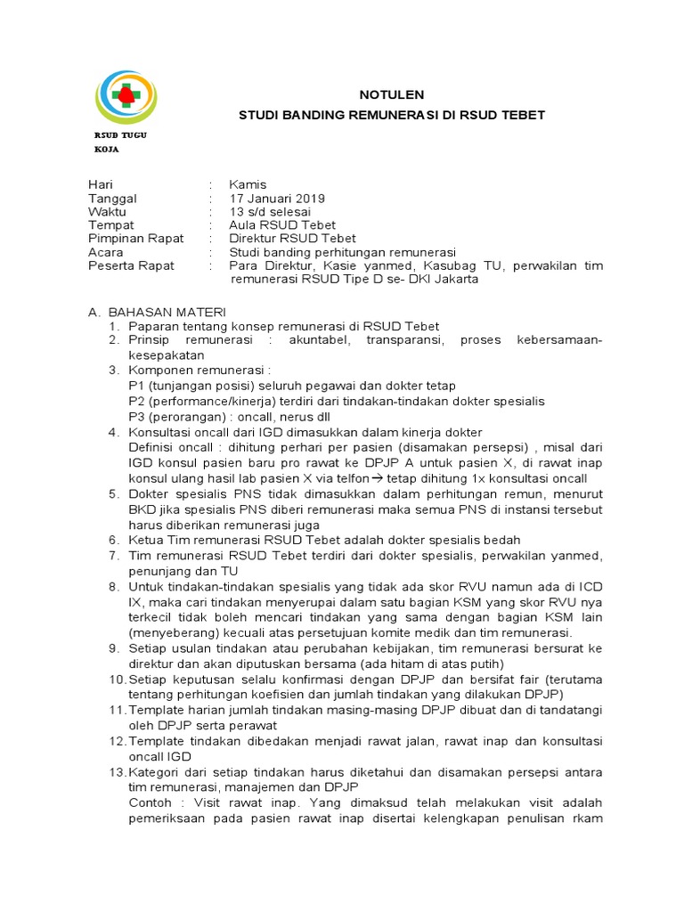 NOTULEN Studi Banding Remunerasi | PDF