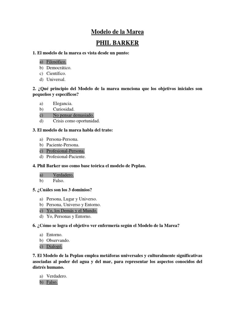 Modelo de La Marea PHIL BARKER - Preguntas | PDF