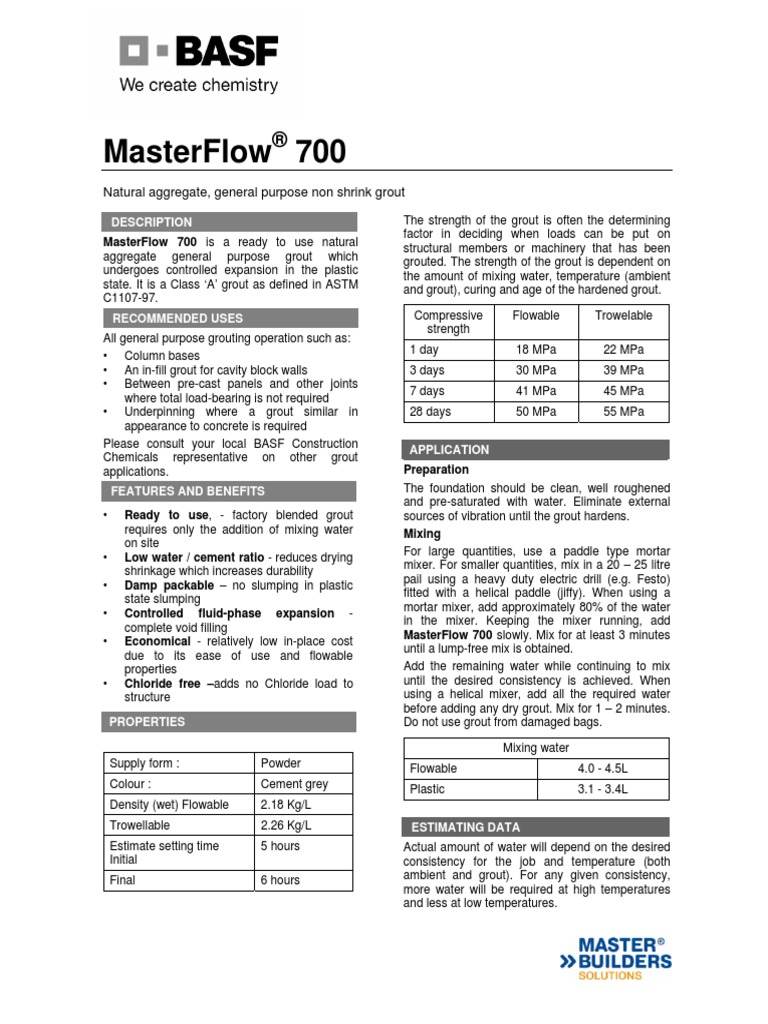 MasterFlow 700 Asean v1.2-0414 | Download Free PDF | Concrete ...